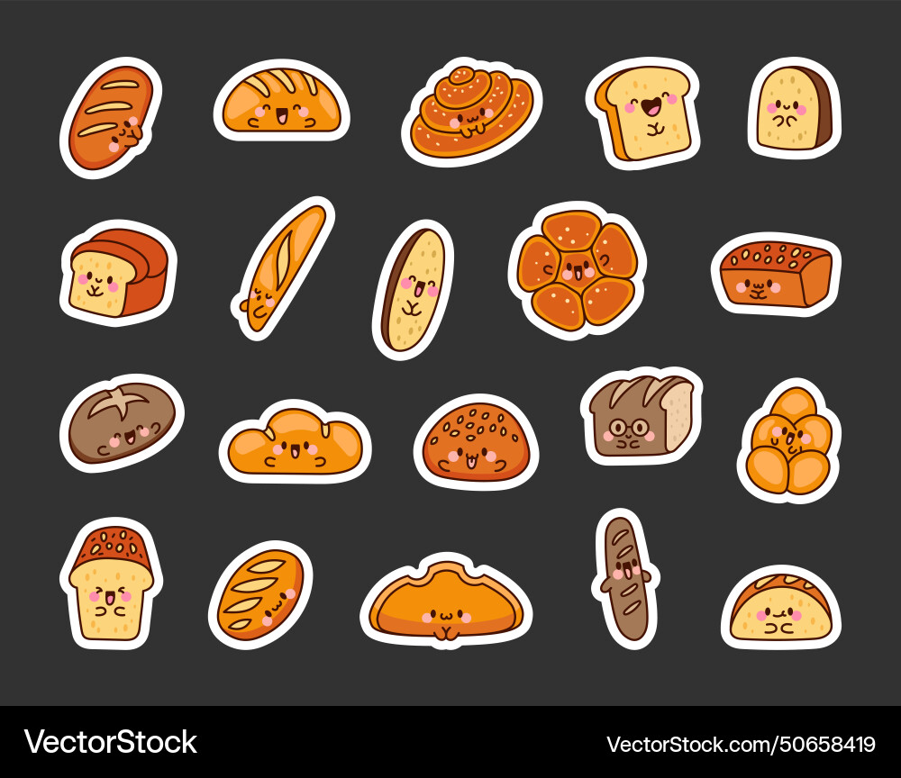 Cute bread with smiley face sticker bookmark Vector Image