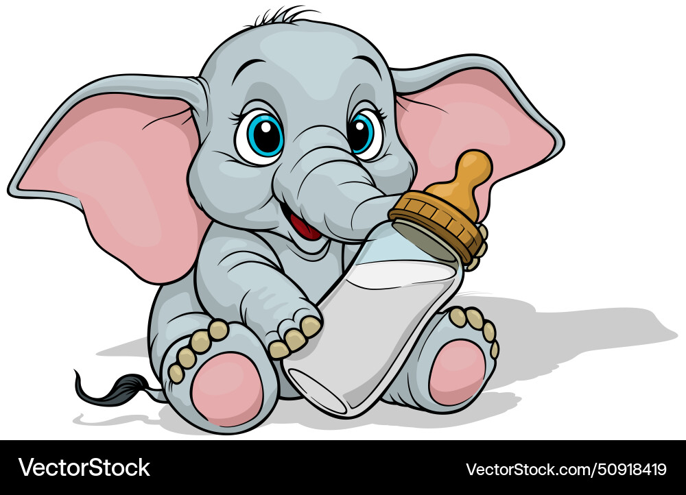 Sitting cartoon baby elephant with bottle Vector Image