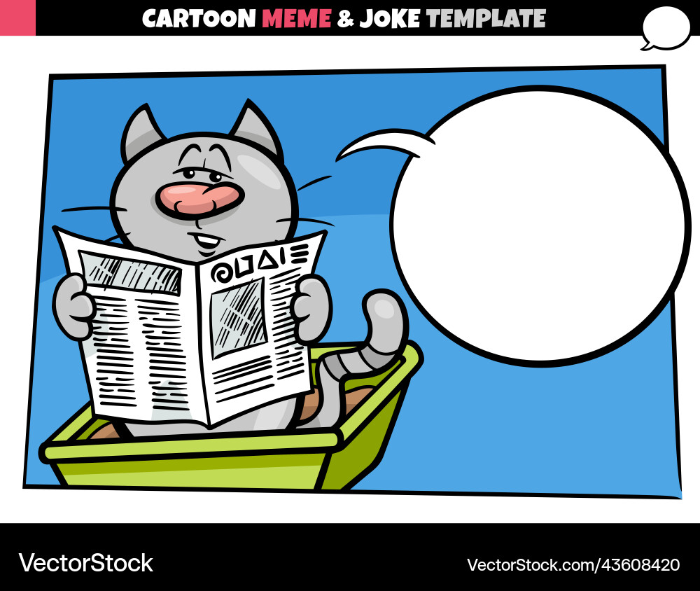 Cartoon meme template with cat in litter box Vector Image