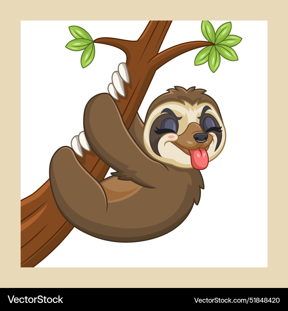 Cute cartoon sloth hanging on a tree branch Vector Image