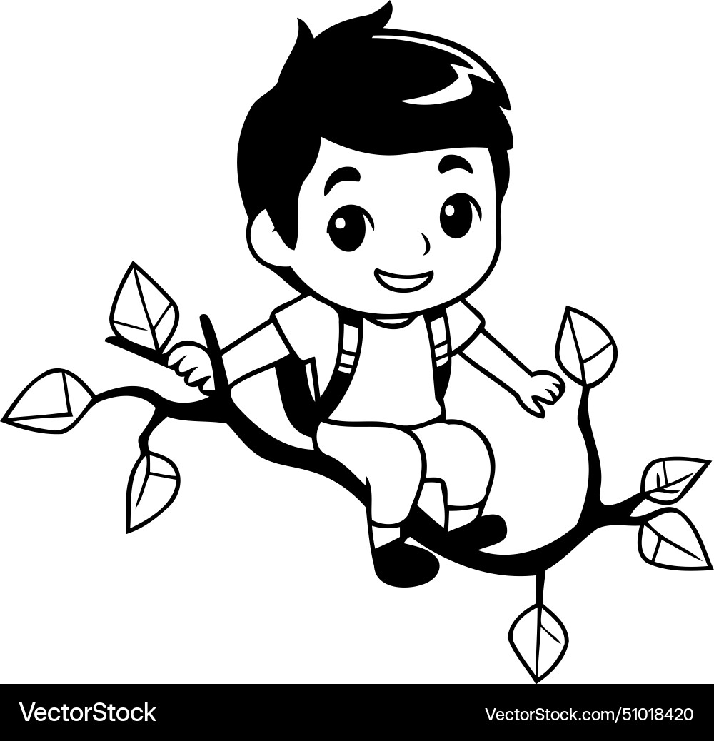 Cute little boy climbing on a tree cartoon Vector Image