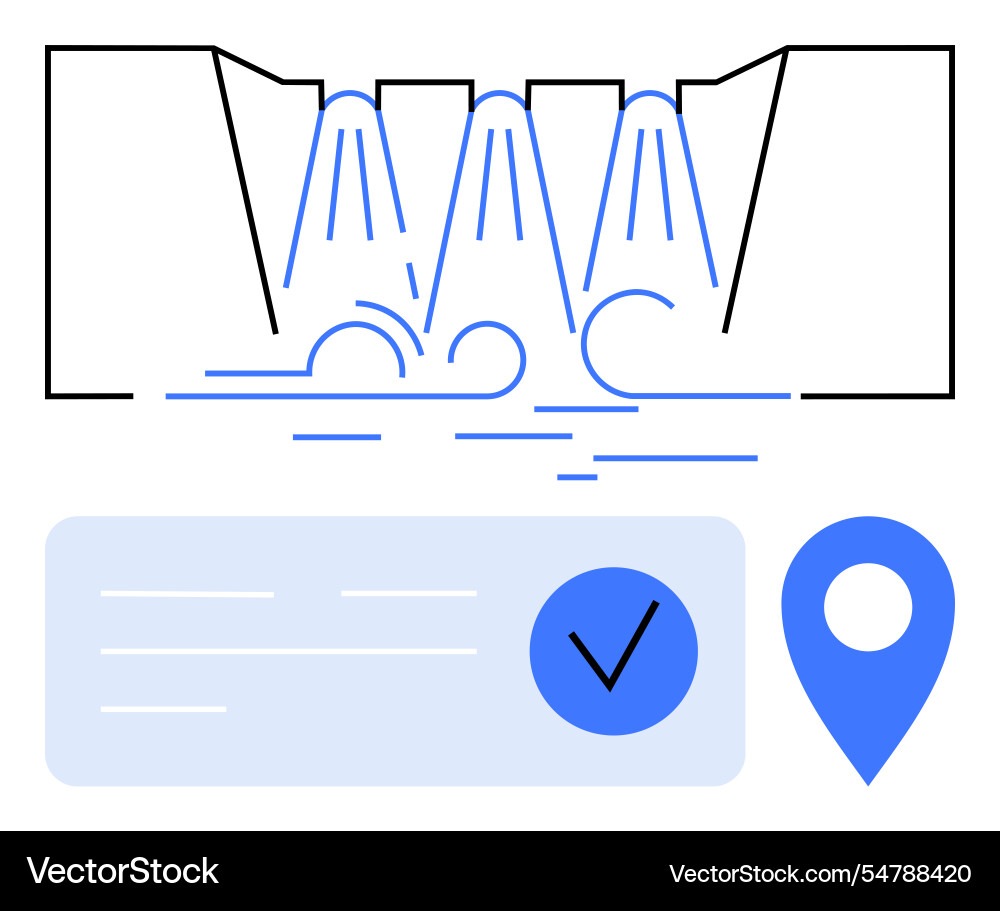 Hydroelectric dam with water flow location pin Vector Image