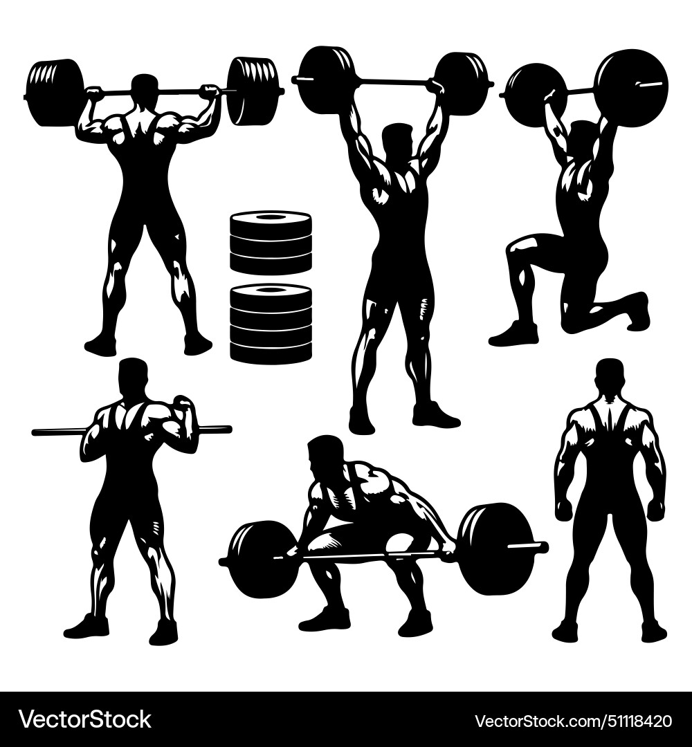 Silhouette set of weightlifter Royalty Free Vector Image