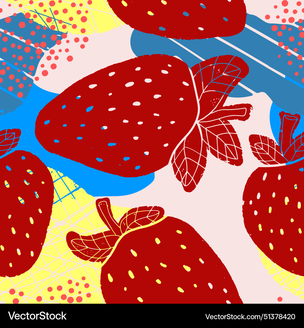Strawberries and abstract spots texture pattern Vector Image