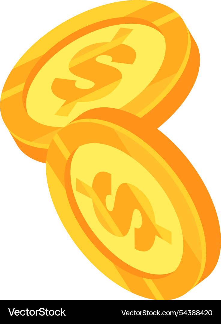 Two gold coins with dollar sign are rotating Vector Image