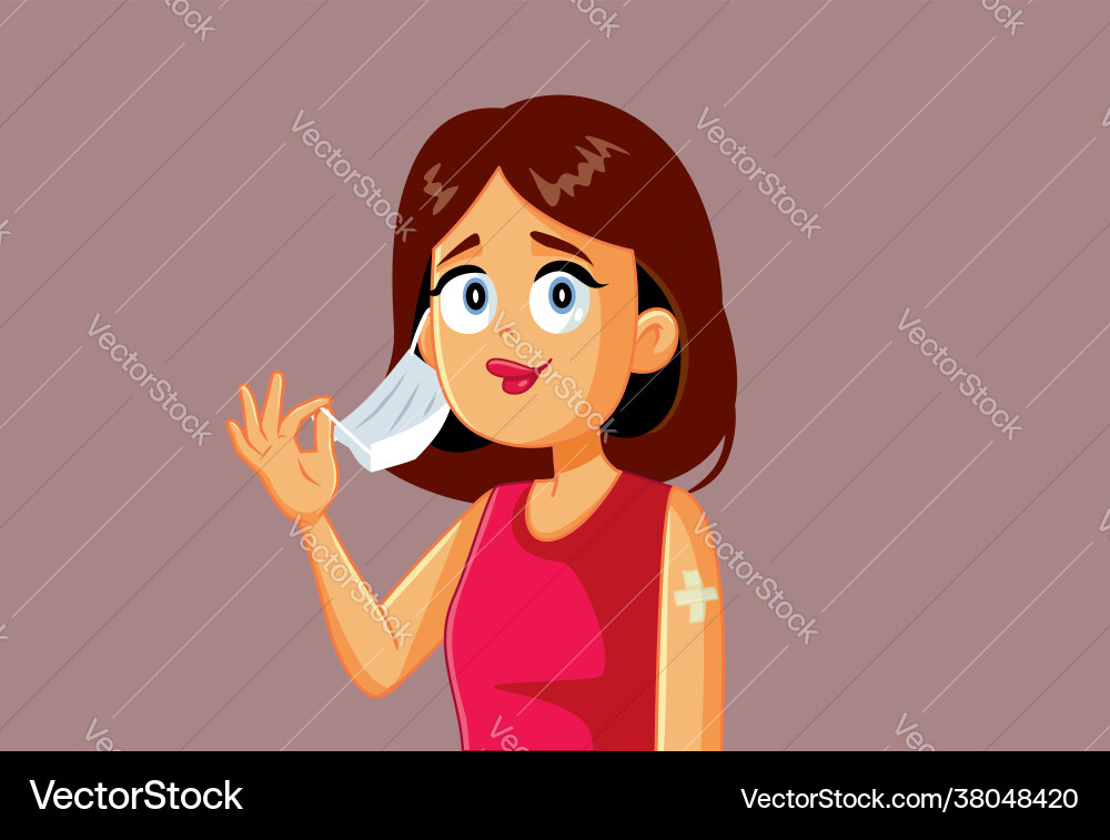 Vaccinated woman taking her mask off Royalty Free Vector