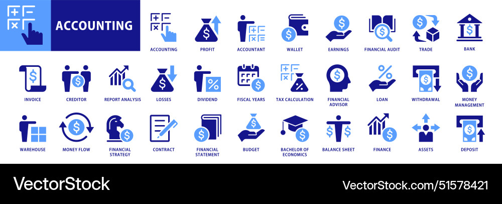 Accounting icon set with concepts like money Vector Image