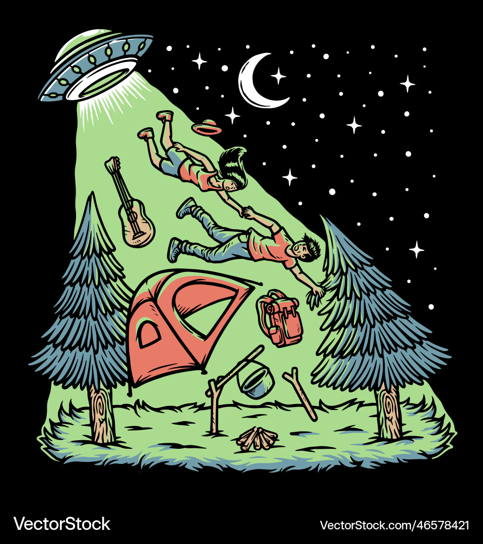Alien invasion of humans while camping Royalty Free Vector