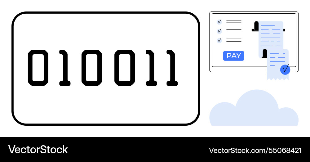 Digital payment confirmation with binary code and Vector Image