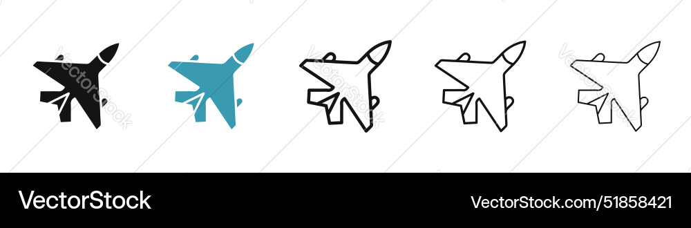 Fighter jet icon set in black and blue colors Vector Image
