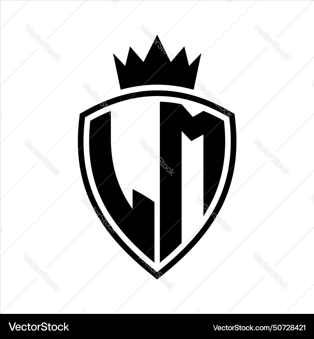 Lm letter monogram shield and crown outline shape Vector Image