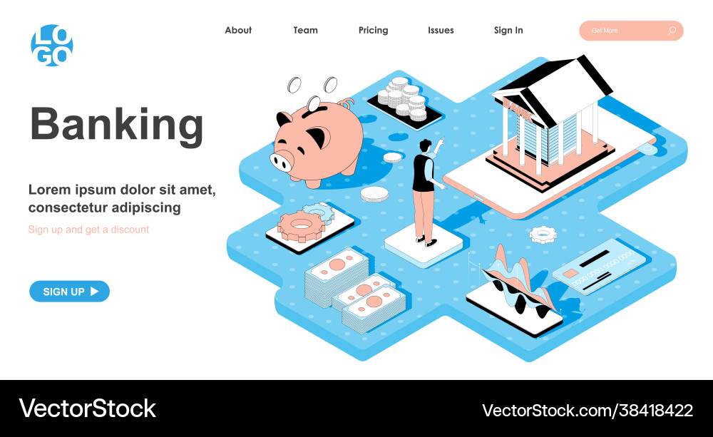 Banking isometric concept cash transactions Vector Image