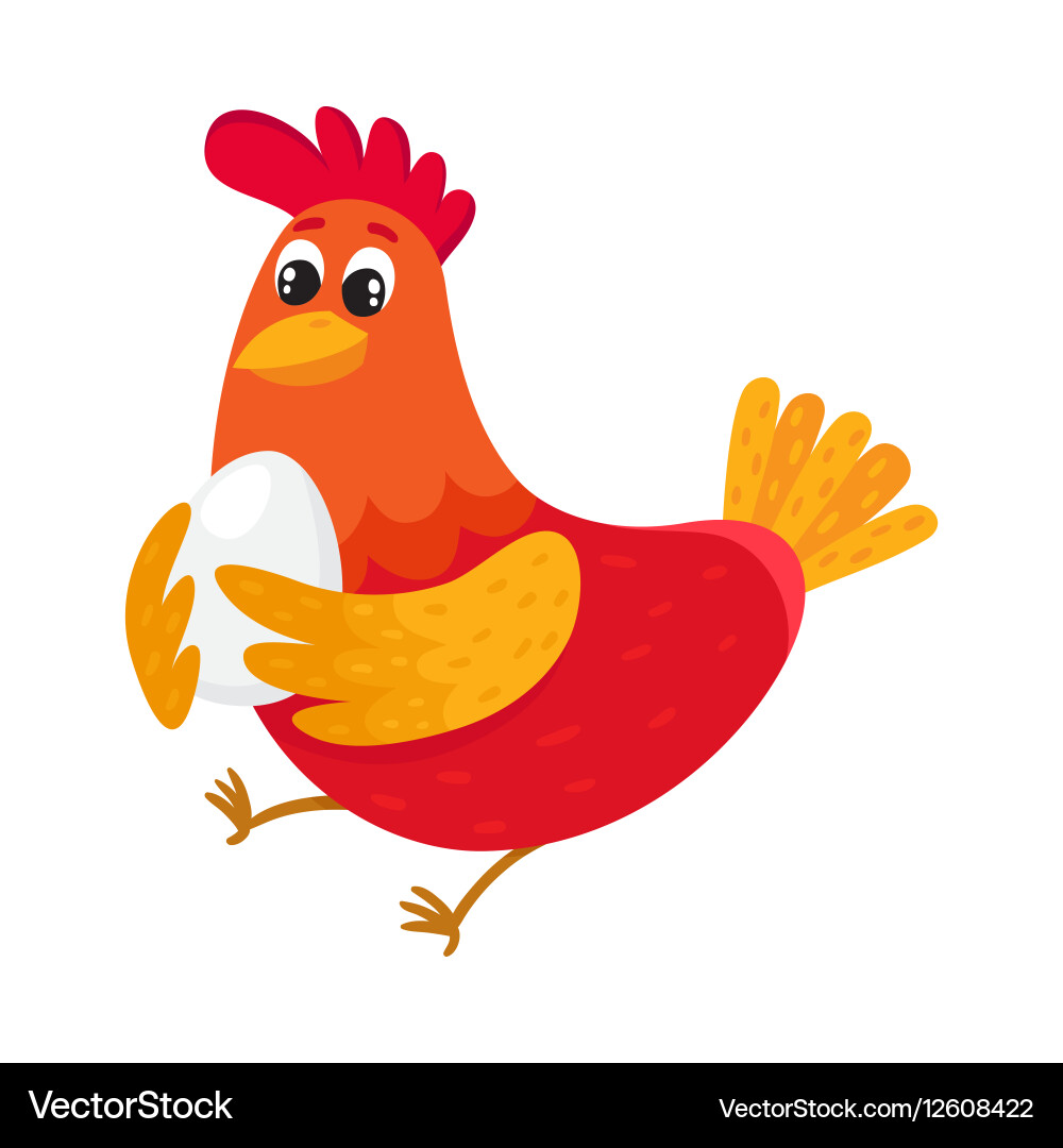 Funny cartoon red chicken hen standing Royalty Free Vector