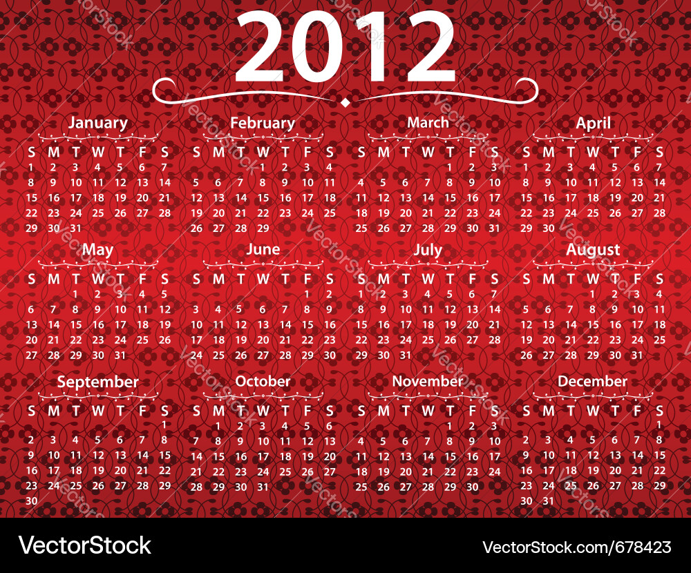 2012 calendar Royalty Free Vector Image - VectorStock