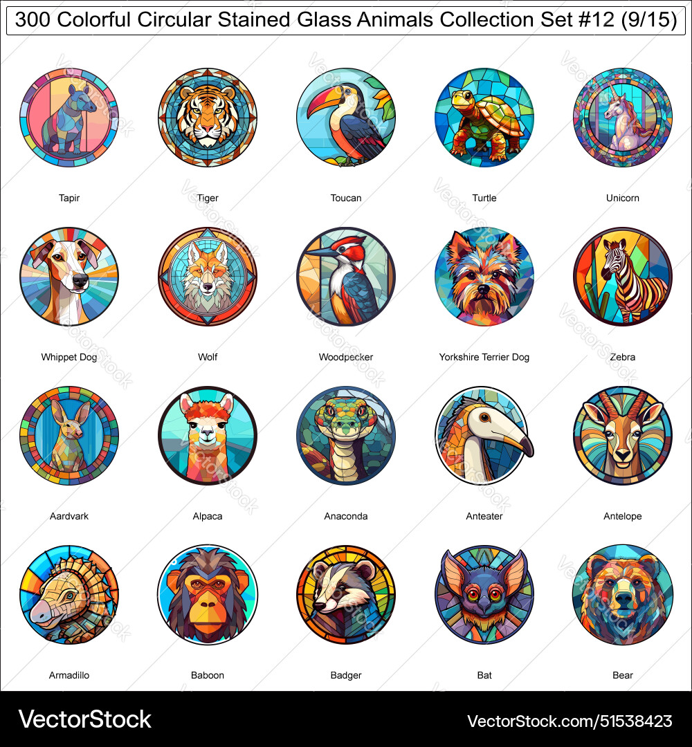 300 colorful circular stained glass animals Vector Image