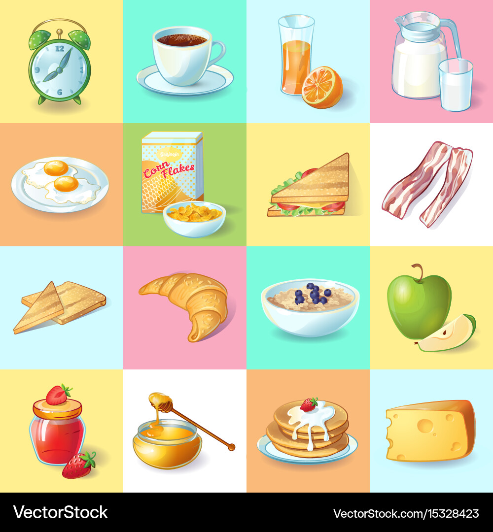 Colorful traditional breakfast elements collection