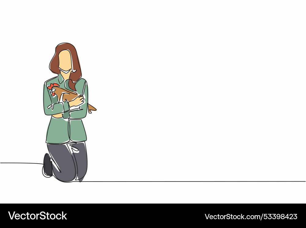 Continuous one line drawing female farmer squats Vector Image
