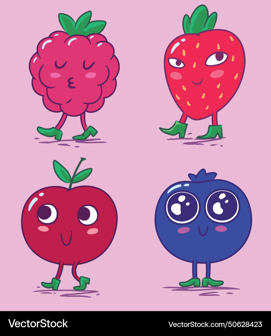 Cute berries fruit cartoon characters Royalty Free Vector