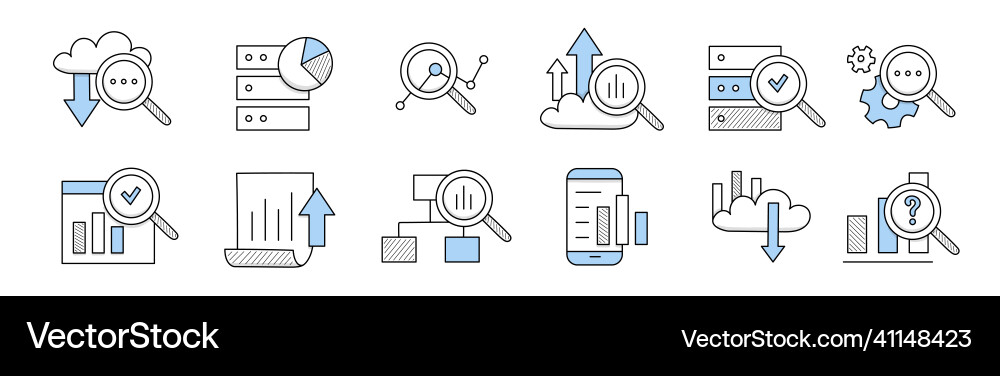 Data analysis doodle icons line art signs Vector Image