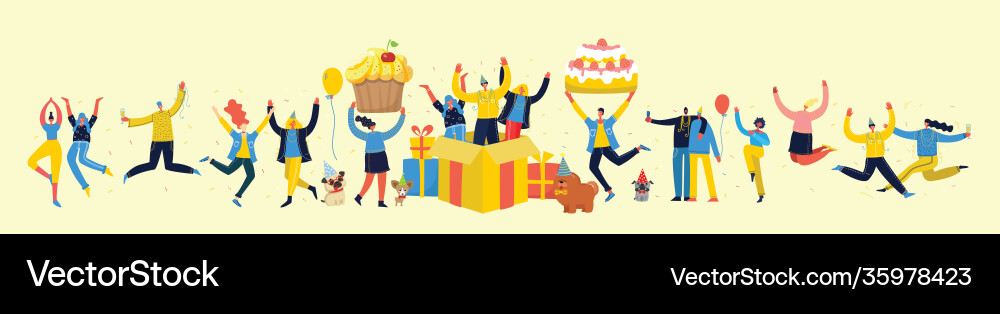 Party background happy group people jumping Vector Image