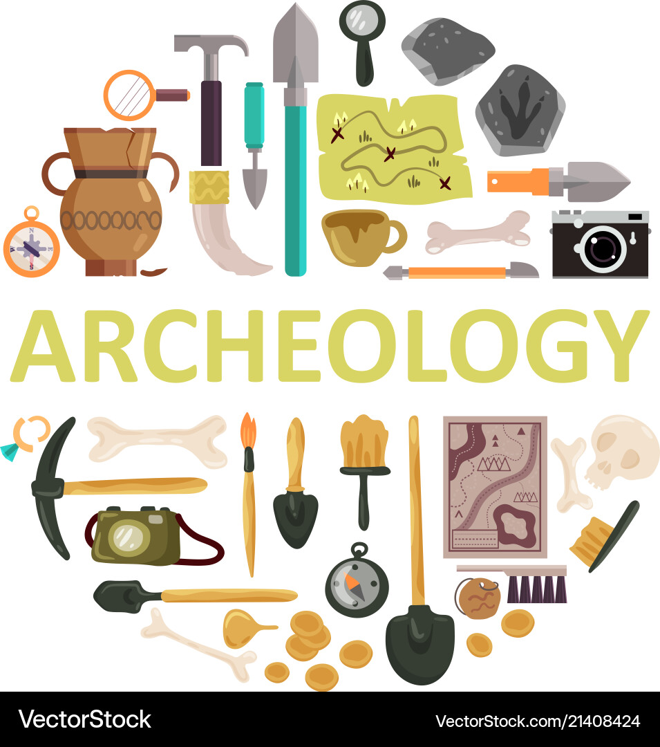 Archaeology icon set isolated Royalty Free Vector Image