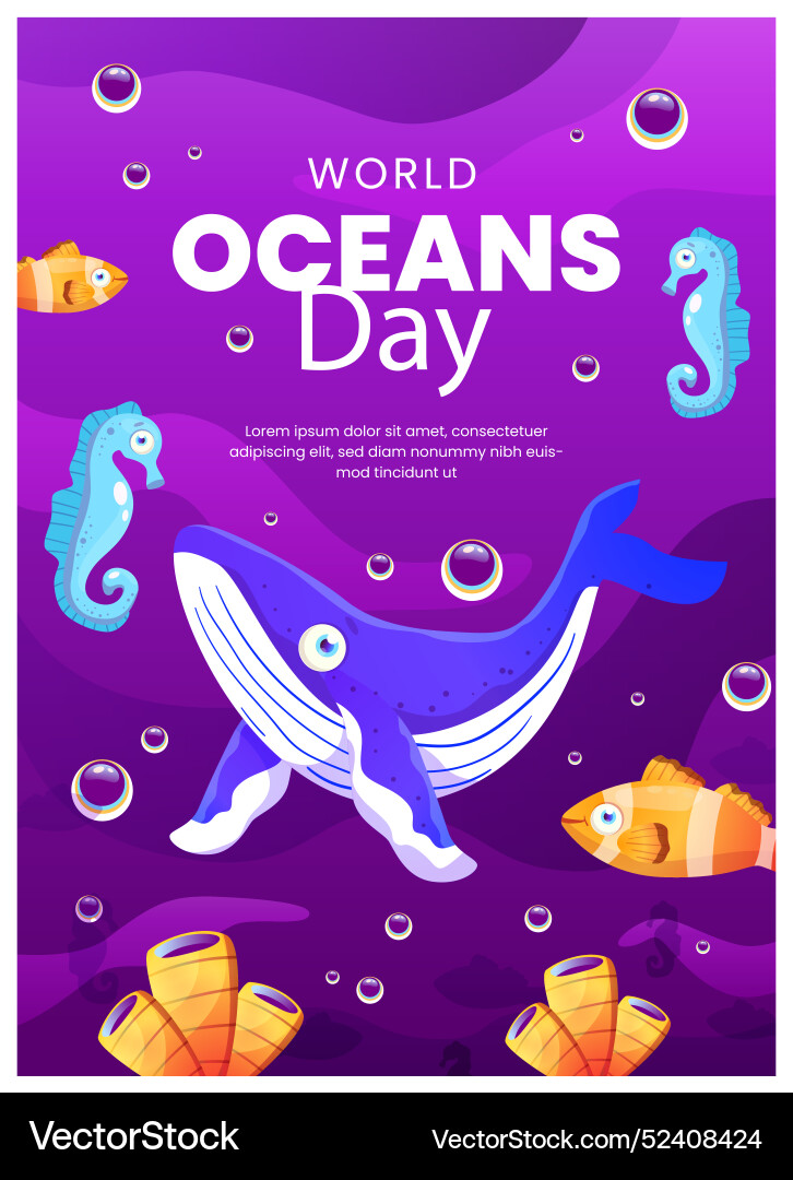 Gradient World Oceans Day Vertical Poster Template
