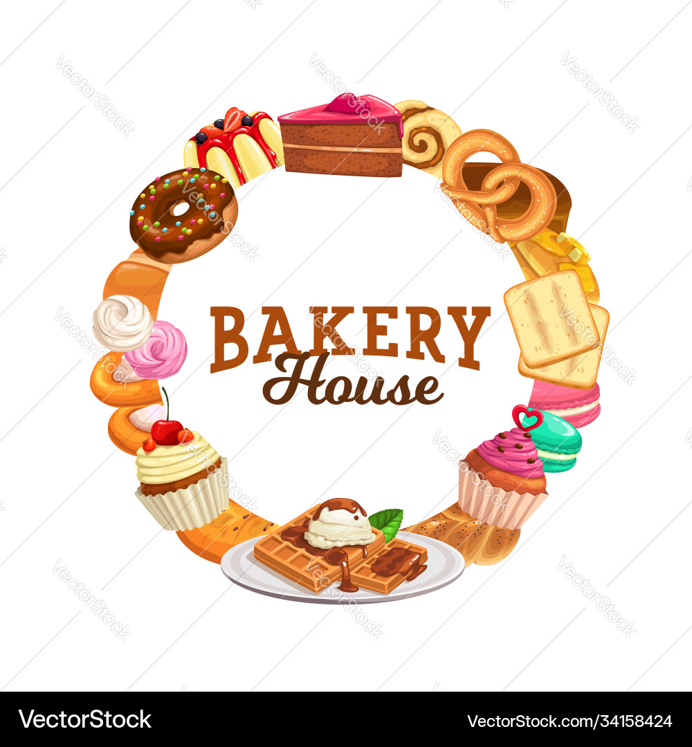 Sweets and desserts round frame banner Royalty Free Vector