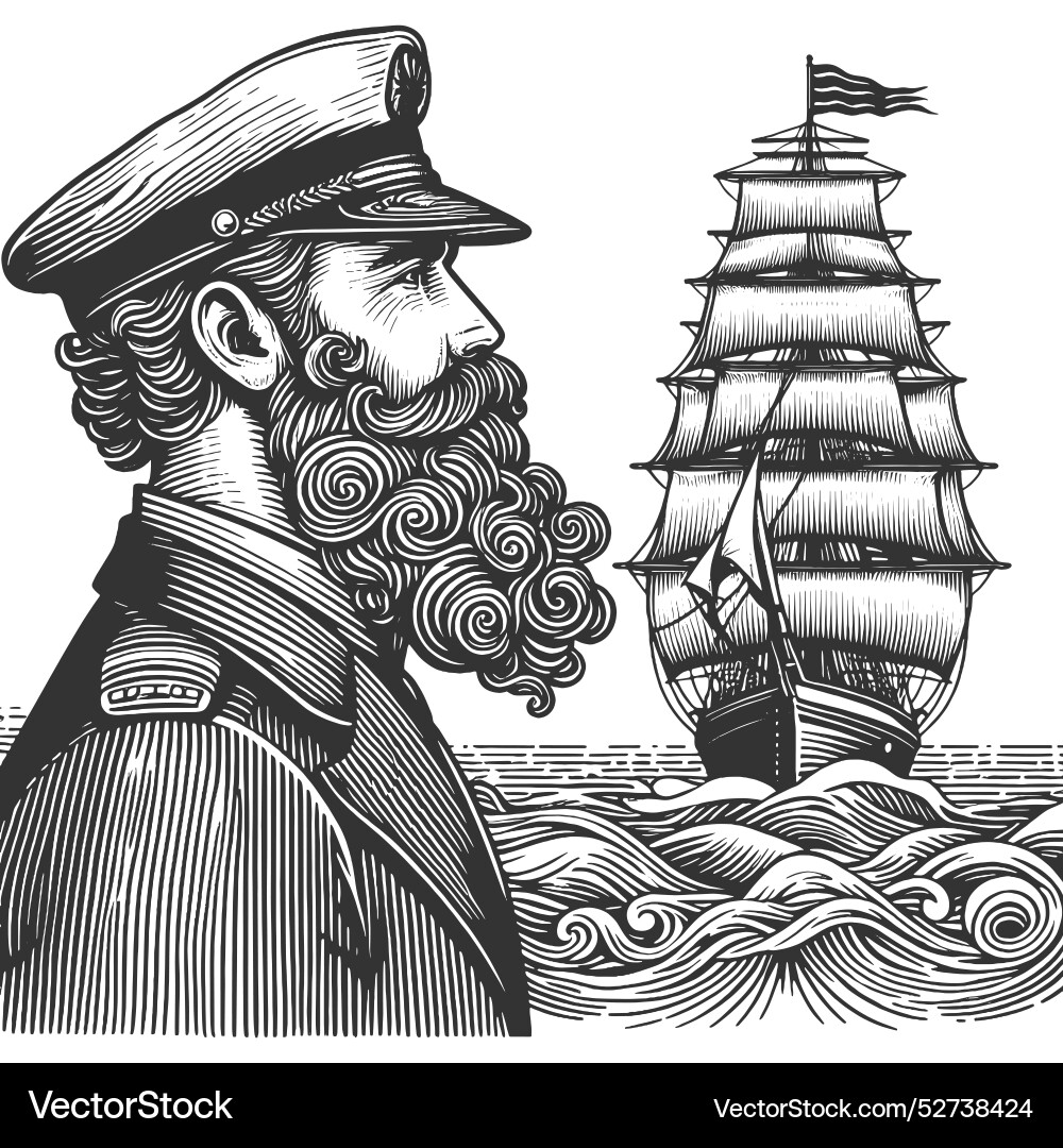 Vintage sailor captain ship Royalty Free Vector Image