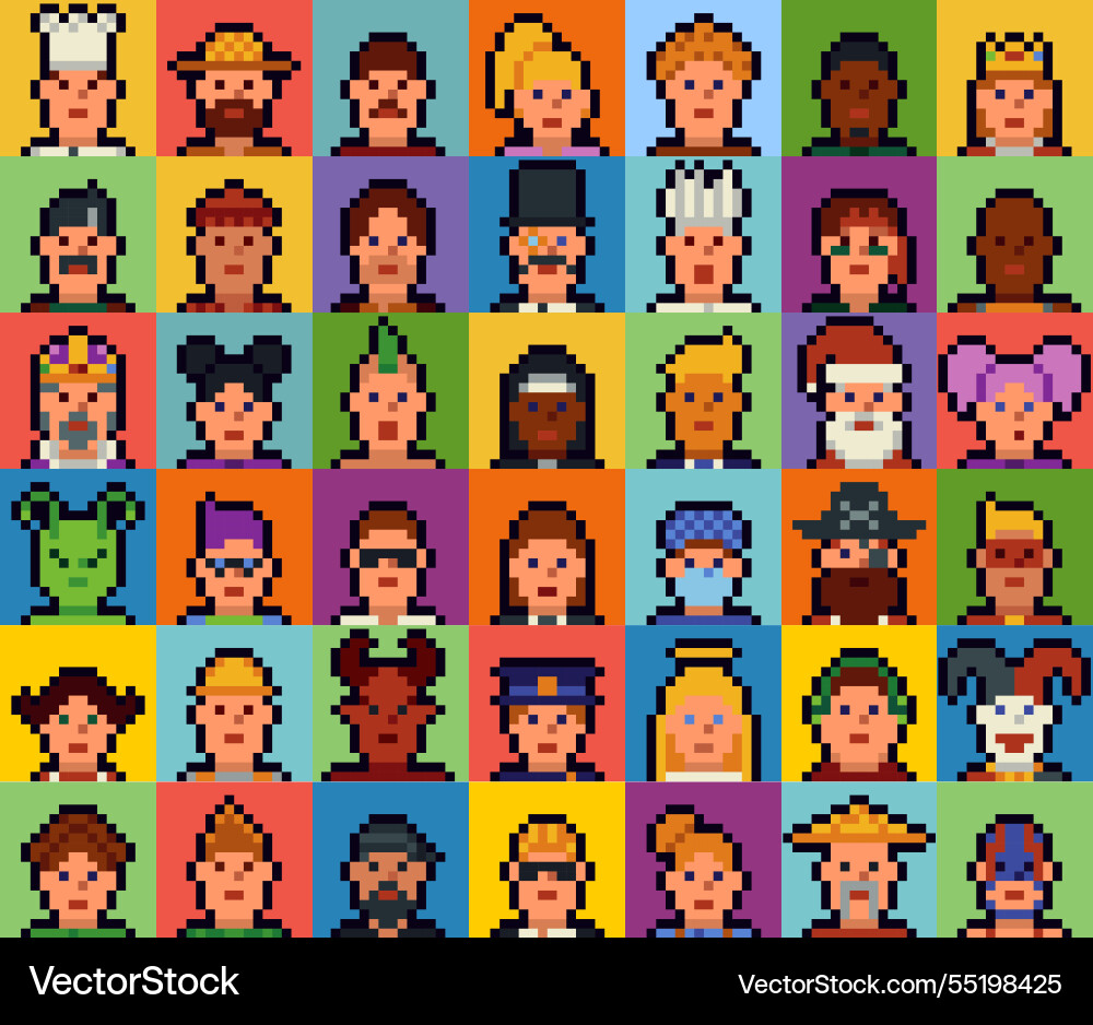 Pixel Art Zeichensatz des 8-Bit Avatars Lizenzfreier Vektor