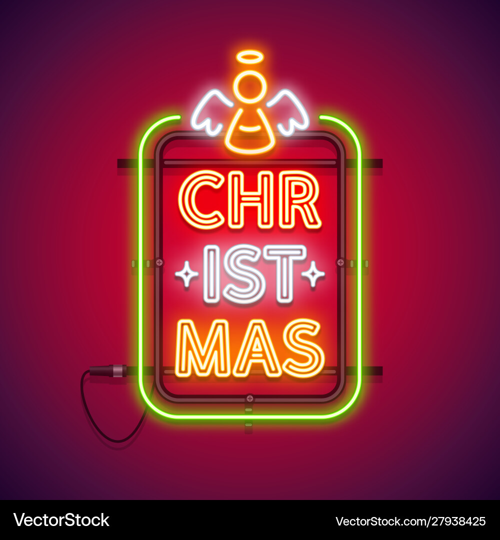 Red Neon Angel Christmas Sign Royalty Free Vector Image