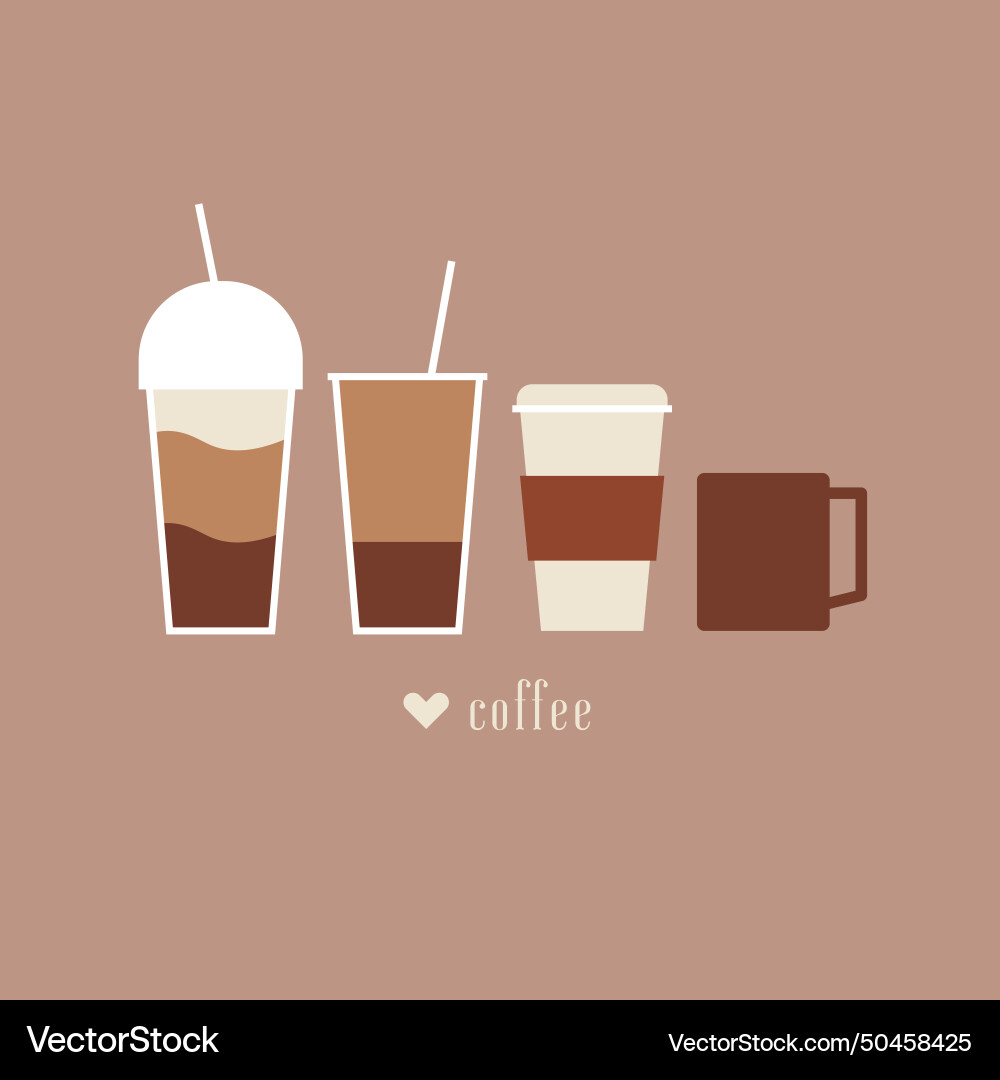 Set of cups coffee flat designmug icon Royalty Free Vector