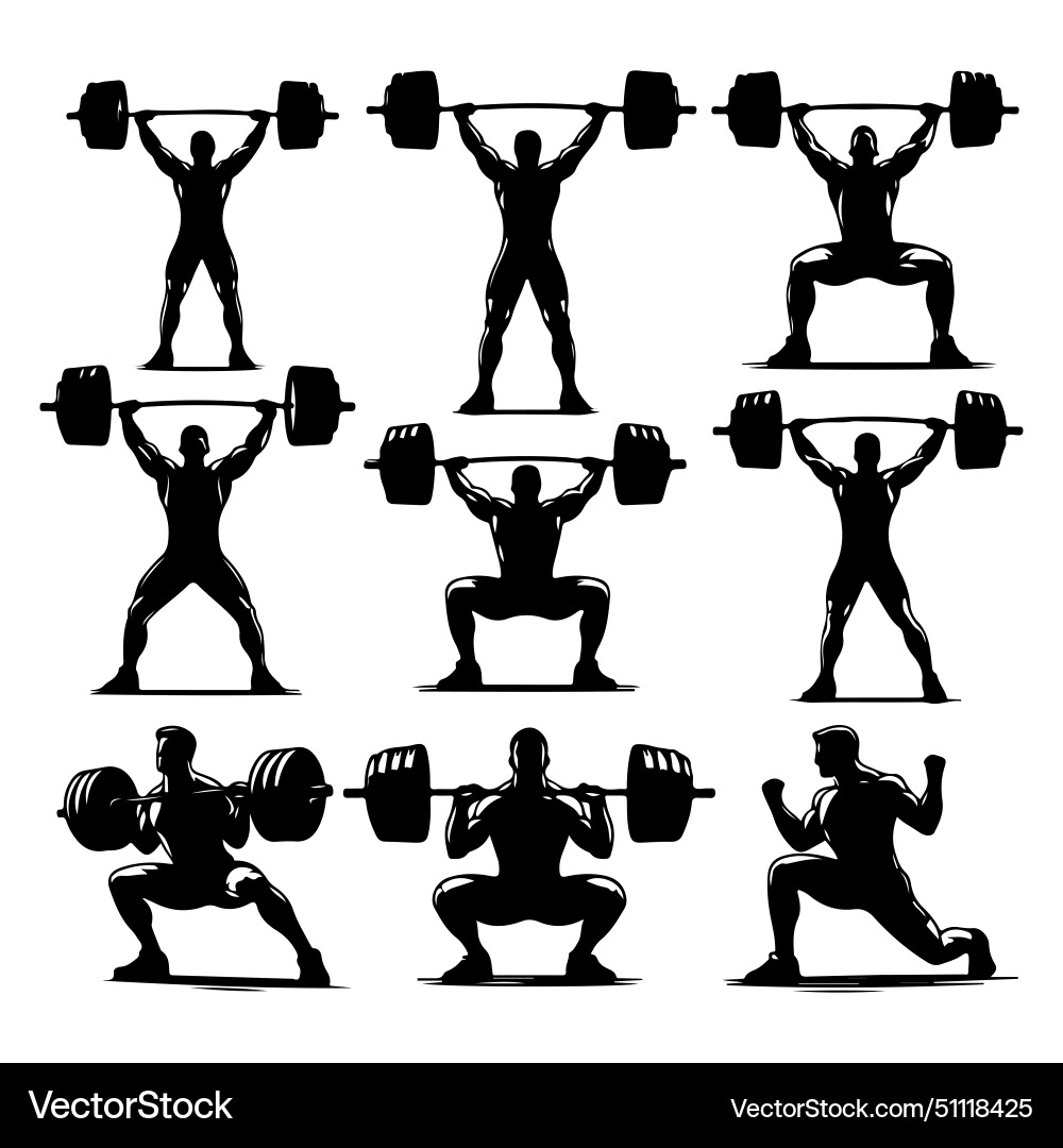 Silhouette set of weightlifter Royalty Free Vector Image