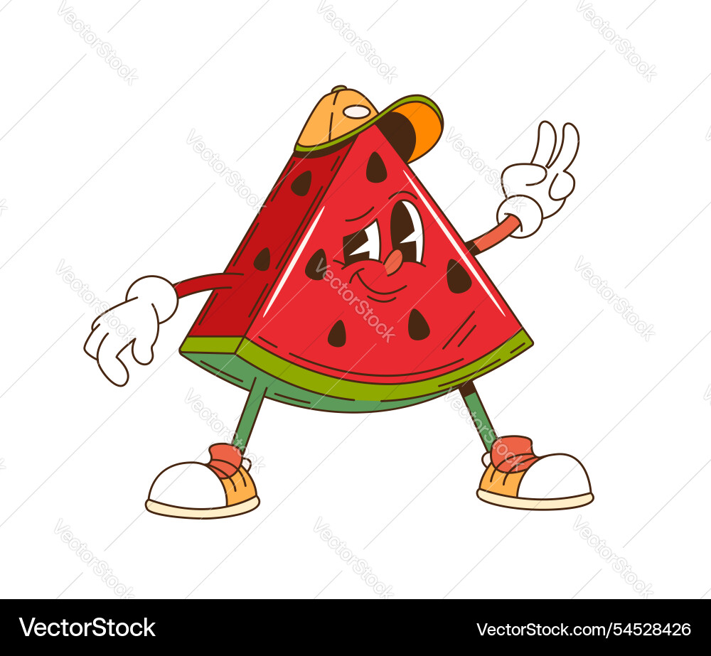Cartoon retro groovy watermelon fruit character Vector Image