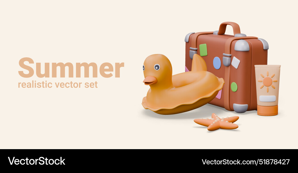 3d inflatable duck ring suitcase with stickers Vector Image