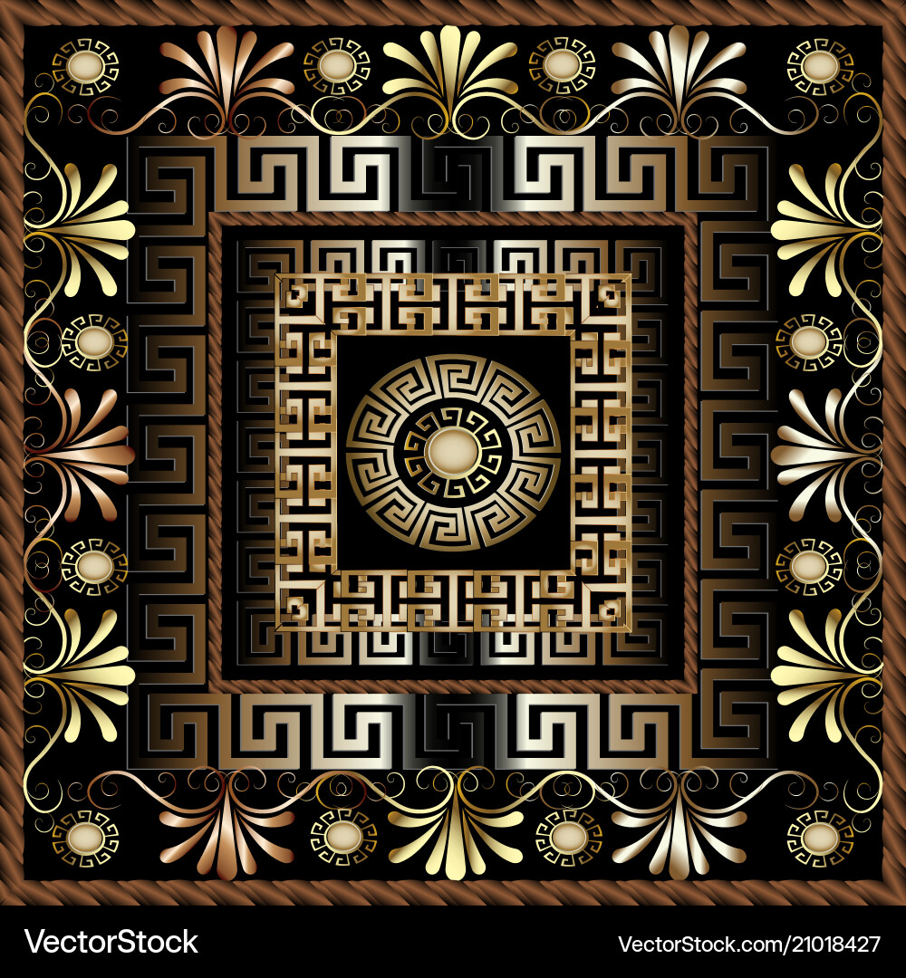 Floral 3d greek panel pattern ornate Royalty Free Vector
