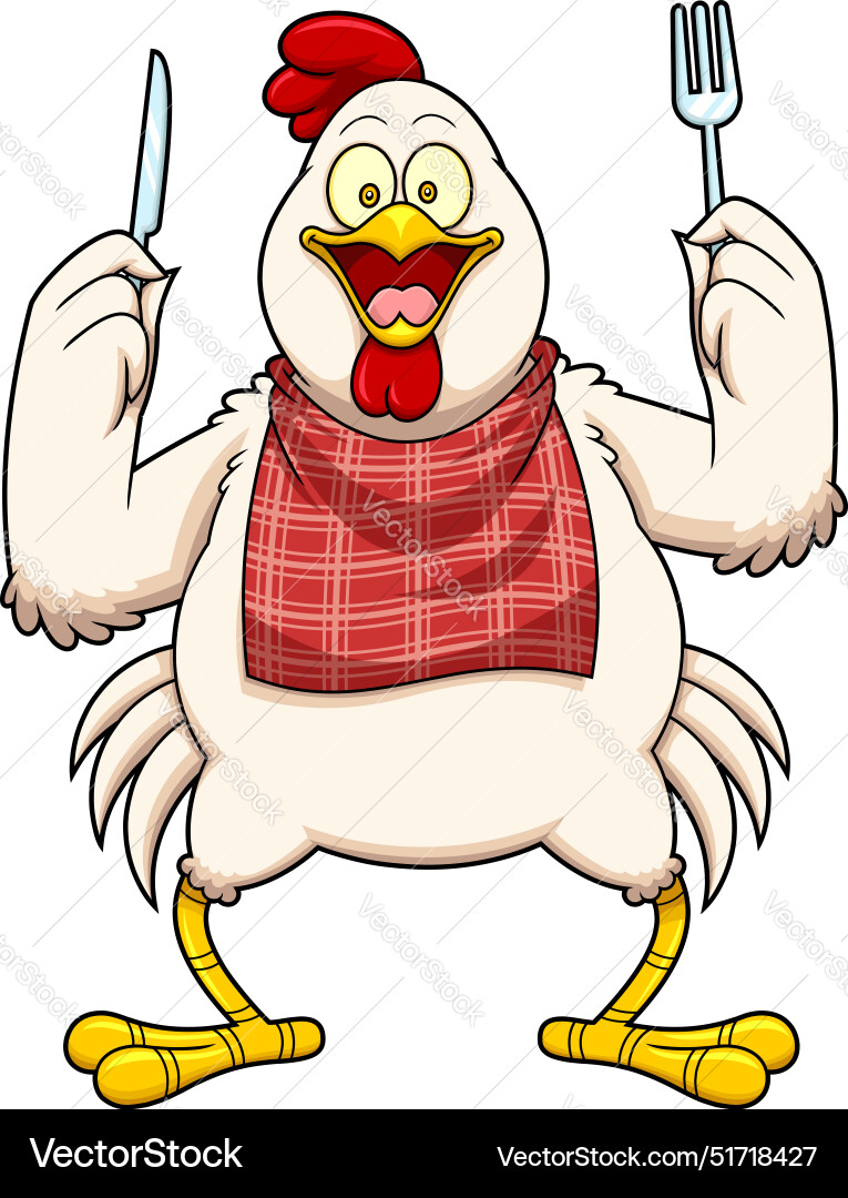 Hungry chicken rooster cartoon character Vector Image