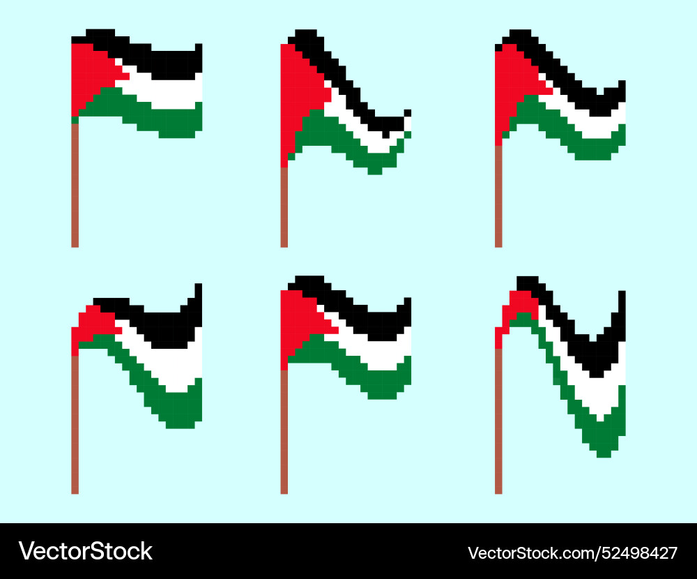 Pixel palestine flag icon set isolated on white Vector Image