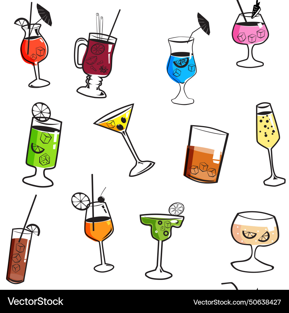 Seamless pattern cocktail beverages background Vector Image