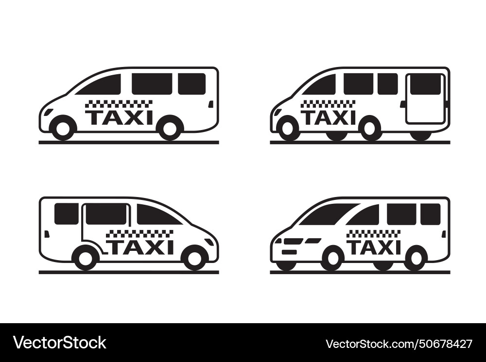 Taxi van in different view Royalty Free Vector Image