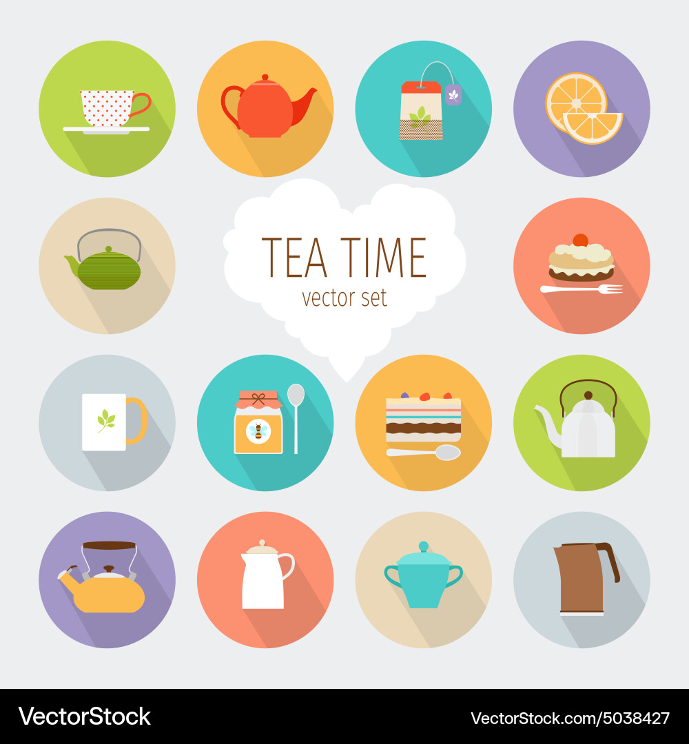 Tea flat icons Royalty Free Vector Image - VectorStock
