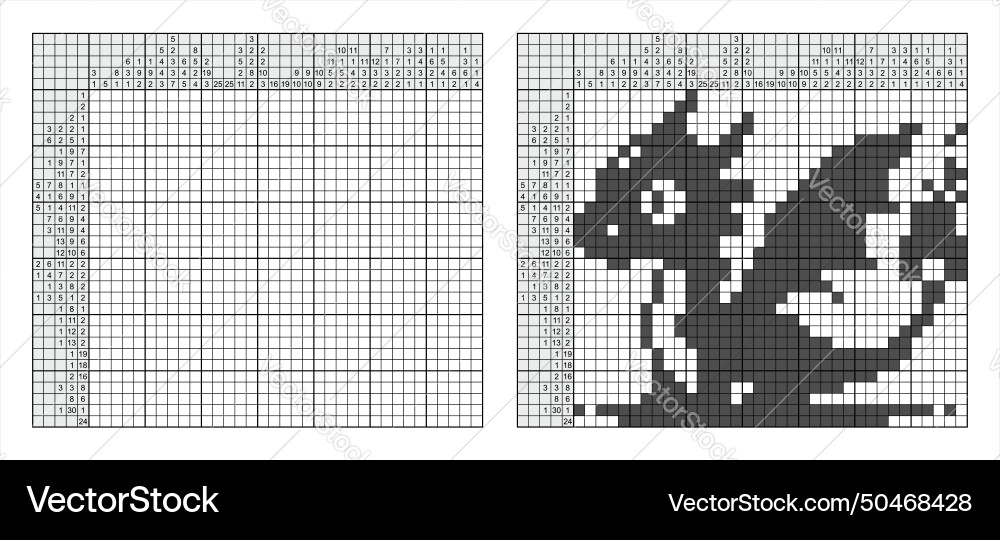 Black and white nonogram dragon Royalty Free Vector Image