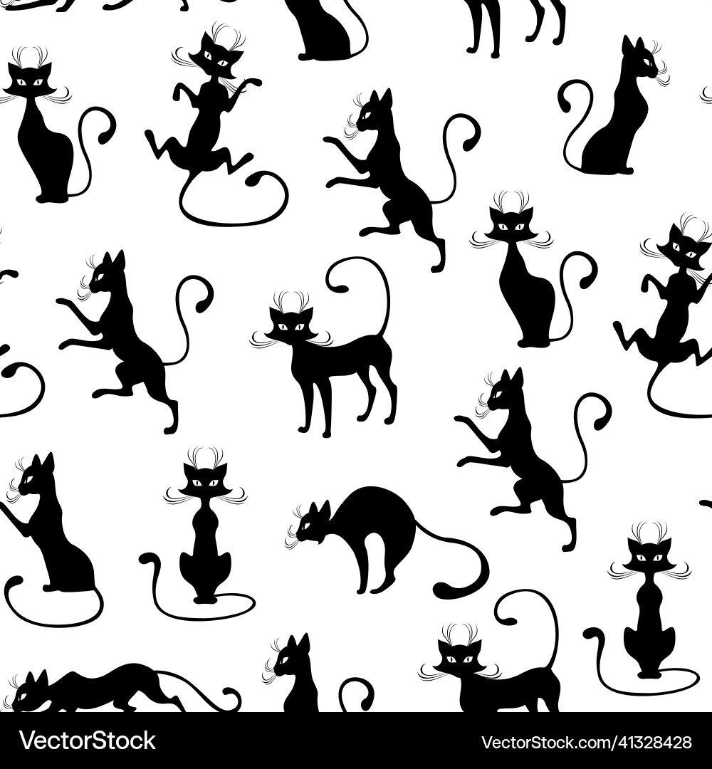 Elegant cat pattern seamless Royalty Free Vector Image