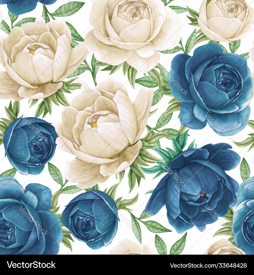 Elegant Watercolor Floral Peonies Pattern Vector Image