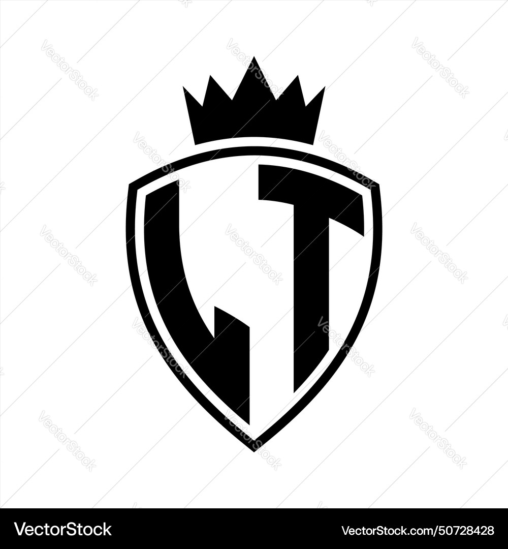 Lt letter monogram shield and crown outline shape Vector Image