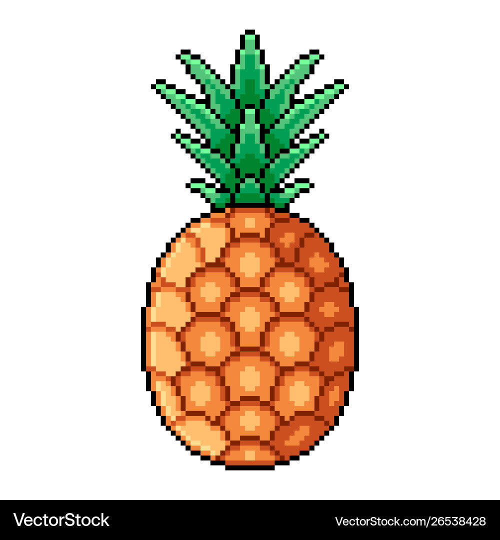 Pixel whole pineapple detailed isolated Royalty Free Vector