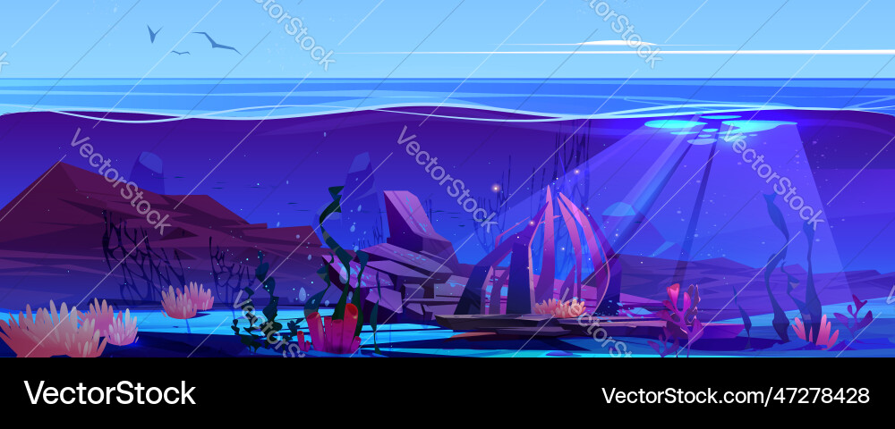 Sea deep light underwater surface cartoon Vector Image