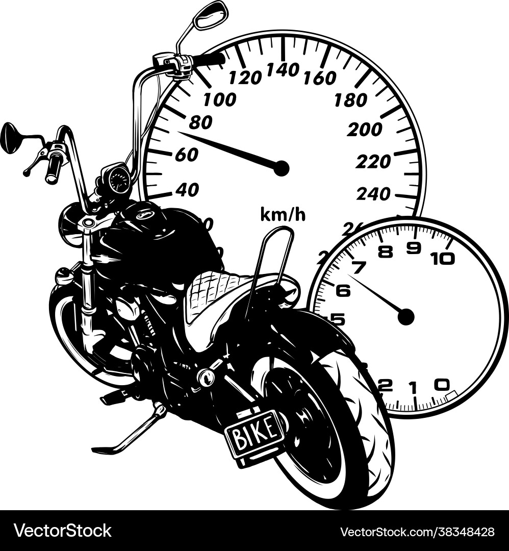 Silhouette chopper motorcycle with speedometer Vector Image