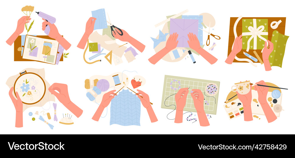 Different craft hobby and workshop set hands Vector Image