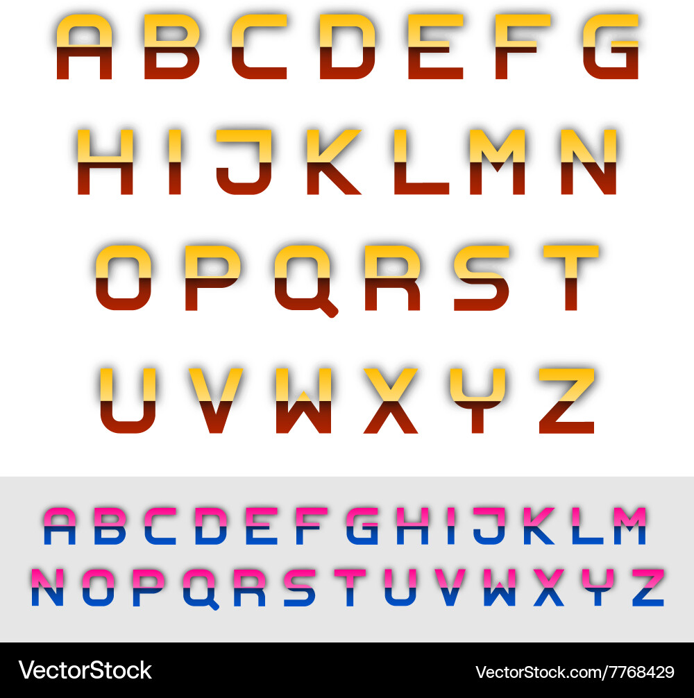 Half cut alphabet font letters Royalty Free Vector Image