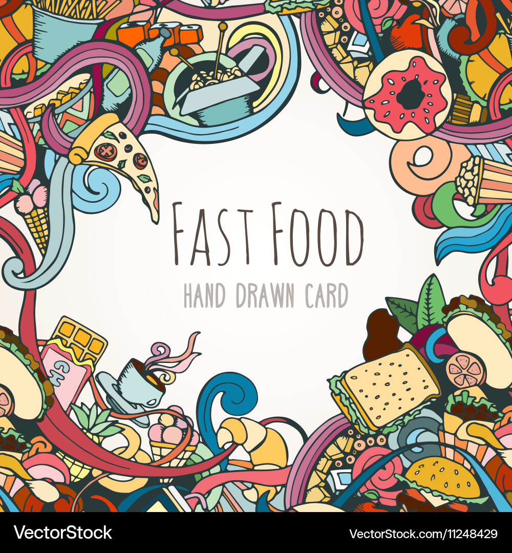 Hand drawn background of fast food elements Vector Image